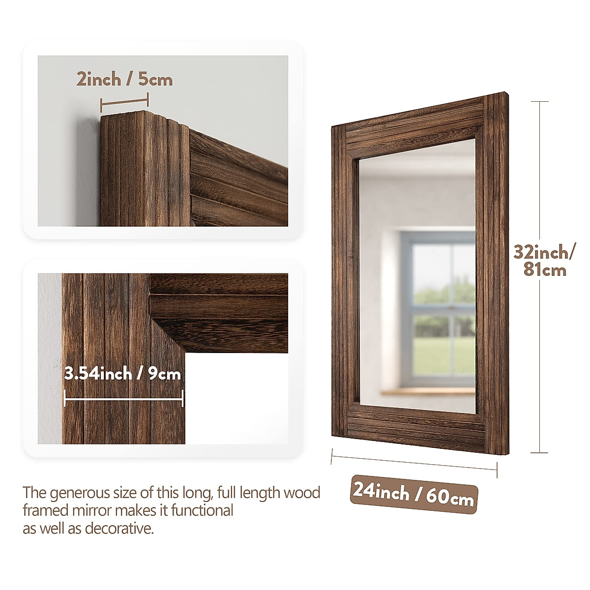 YOSHOOT Hand-Made Wooden Spliced Wall Mirror for Bathroom, Rustic Farmhouse Vanity Mirror, Décor Wall Art, Solid Wood Frame, Vertical or Horizontal Hanging