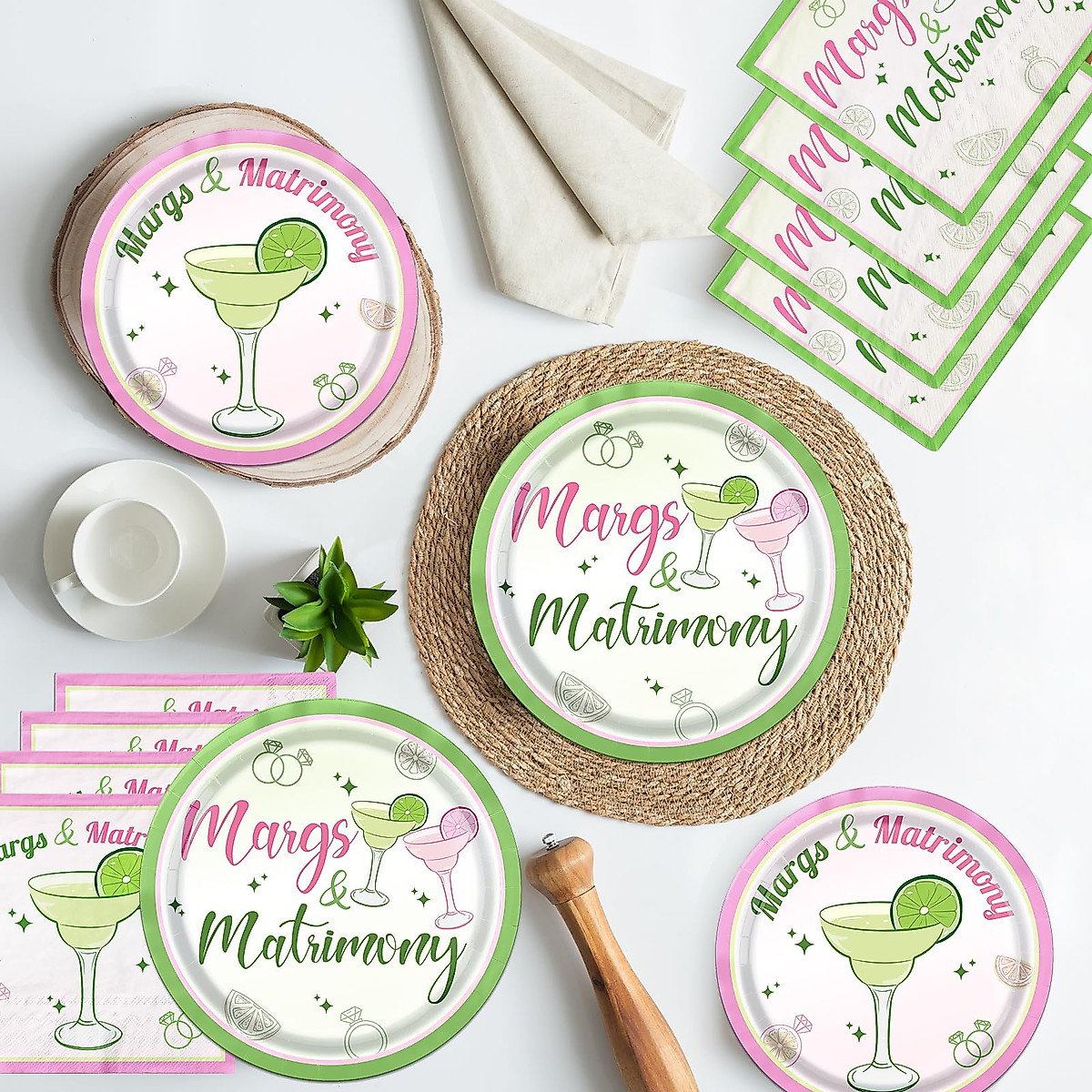 Margs and Matrimony Bachelorette Tableware, 60Pcs Margs and Matrimony Decor includes Margarita Plates and Margaritas And Matrimony Bachelorette Napkins, Mexican Fiesta Wedding Bridal Shower