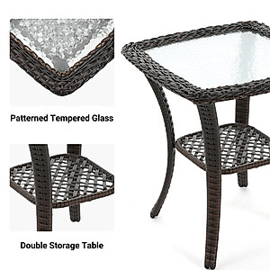 UDPATIO 3 Pieces Patio Furniture Set, Outdoor Swivel Gliders Rocker, Wicker Patio Bistro Set with Rattan Rocking Chair, Glass Top Side Table and Thickened Cushions for Porch Deck Backyard (Blue)