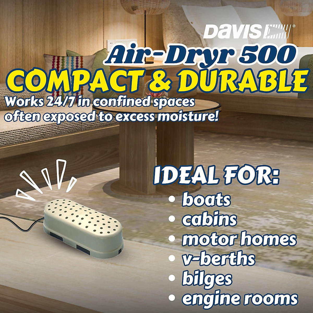 Davis Instruments Air-Dryr 500 Dehumidifier Bundle (2 Pack) Quiet Boat Dehumidifier for Moisture Problems and Wet Air Solution - Portable Dehumidifier for RVs, Campers, Boats, Home, Office and More!