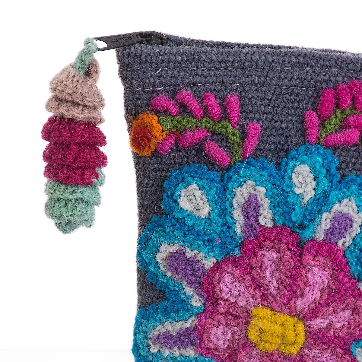 NOVICA Artisan Hand Embroidered Alpaca Clutch Floral in Slate from Peru Wool Handbags Grey Multicolor Clutches Patternedembroidered ' Midnight Delight'
