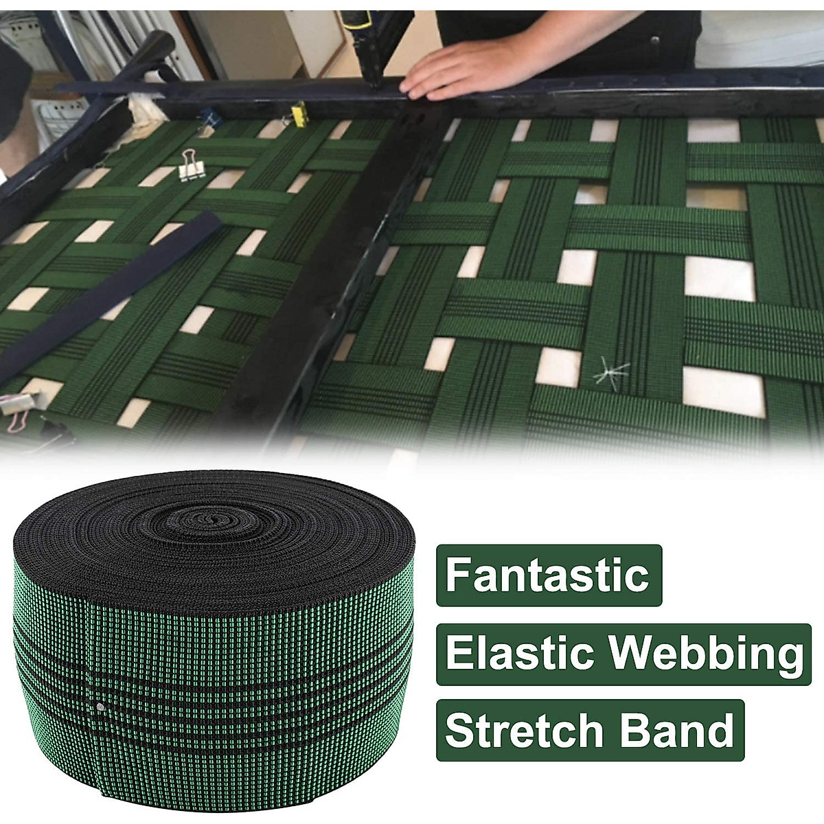 Artilife 1 Roll 3" Width x 40' Length Chair Webbing, Elastic, Elasbelt, DIY Upholstery for Furniture Repair and Modification, Stretchy Spring Alternative, Sofa, Couch, Chair