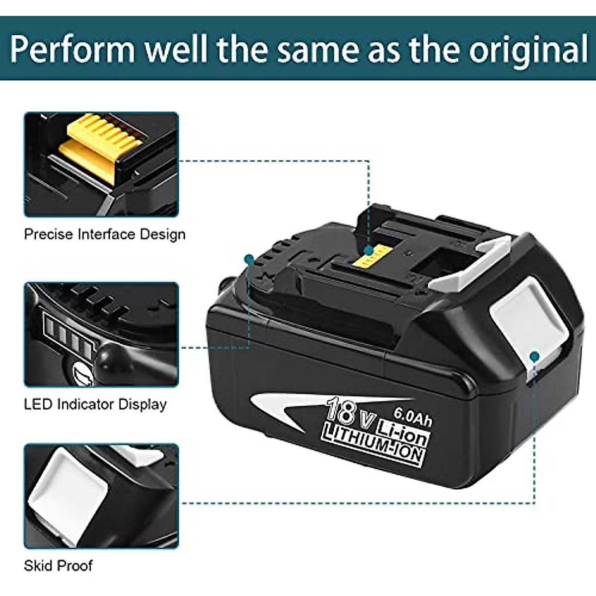 BATTOOL BL1830 18V 3.0Ah Battery and 6.0Ah Lithium Replacement Battery with DC18RD Dual Port Charger Compatible with Makita 18V Battery BL1860 BL1850 BL1840 BL1830 14.4V-18V Power Tools Battery