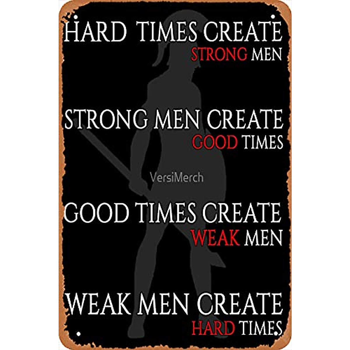 NIUMOWANG Metal Sign - Hard Times Create Strong Men, Strong Men Create Good Times Tin Poster 12 X 8 Inches