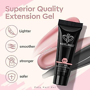 Modelones Poly Nail Extension Gel Kit - 6 Colors Poly Nails Gel Kit Nude Clear Black Pink All In One Starter Kit Builder Glue Gel with Nail Lamp Base Top Coat Set for Beginner DIY at Home Gifts