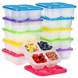 LileZbox 10 Pack Snack Containers for Kids Adults, Reusable BPA-Free Bento Snack Boxes Meal Prep Lunch Containers, Stackable Food Storage Containers for School, Work and Picnic (4 Compartment)