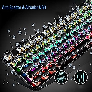 Jamerxie Typewriter Keyboard, RGB Mix Colour Punk Mechanical Keyboard, 104-key Light up Gaming Retro Keyboard with Wired USB for Computers, White/Black (Black Punk)