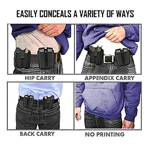 Gun Holster/Double Magazine Pouches for Concealed Carry, Waistband Pistol Holster, Men/Women Universal Handgun Holster for Right/Left Hand (Black)