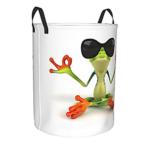 FOISIIAEA Laundry Basket,Funny Frog Wearing Glasses Bathroom Organizer Basket Waterproof Foldable Cloth Hamper with Lining for Home Storage