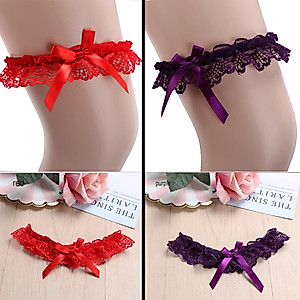 5 Pairs Lace Wedding Garter Bridal Lace Floral Bowknot Garter Ribbon Belt Leg Ring for Women Girls Favor with 1 Pairs Stocking Buckle