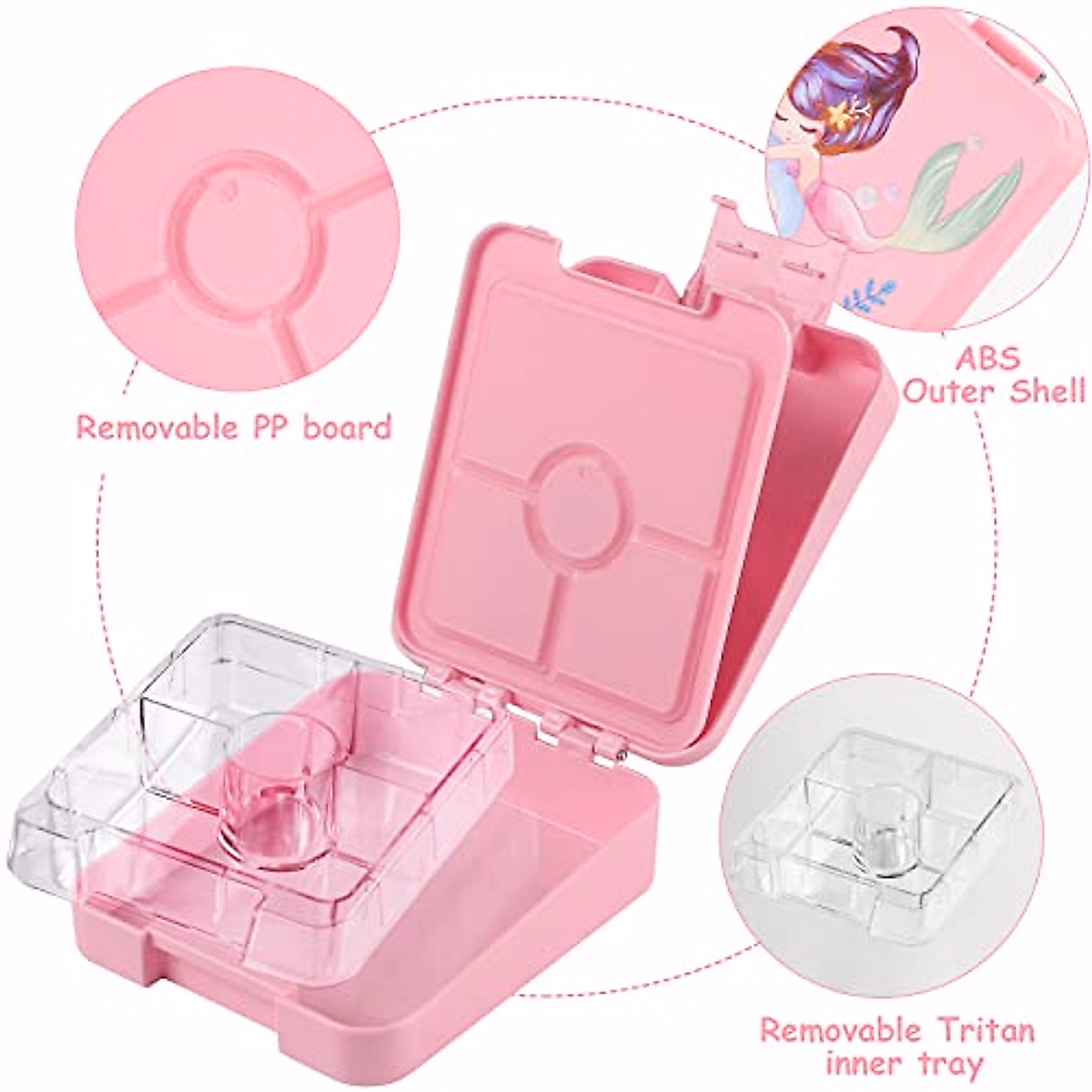 AOHEA Bento Lunch Box for Kids: Bento Boxes BPA FREE Kids Lunch Box 4 Compartment Toddler Bento Box Tritan Lunch Boxes Toddler Lunch Containers for Daycare or School(Mermaid)