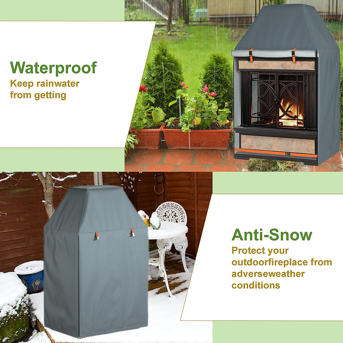 Outdoor Fireplace Cover, Heavy Duty Waterproof Oxford Fabric for Protecting Outdoor Upright Patio Wood Burning Fireplace Covers, 36x25x57 inch Gray
