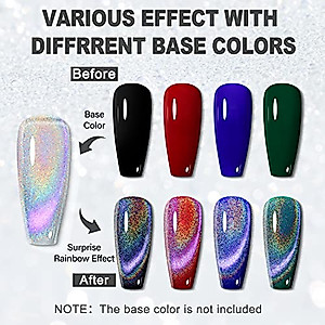 YOKE FELLOW 10ML Rainbow Cat Eye Gel Nail Polish, Soak Off UV Gel Polish Laser Holographic 9D Cat Eye Rainbow Shimmer Effect