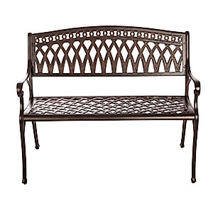 Patio Sense 62441 Simone Cast Aluminum Patio Bench Heavy Duty Rust Free Metal Construction Front Porch, Backyard, Lawn, Garden, Pool, Deck, Outdoors - Antique Bronze Finish