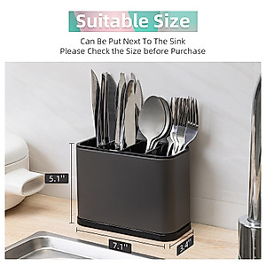 LIBODOUR Silverware Organizer,Kitchen Utensil Holder For Counter,Stainless Steel Caddy,4 Compartments Organizer, Capacity Flatware Spoon Fork Tool Cutlery Holder(Grey)