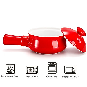 TOPZEA 4 Pack French Onion Soup Crock, 16oz Ceramic Individual Soup Chili Bowls with Handle & Lid, Mini Casserole Bowl for Pot Pie, Stew, Oven Microwave Broil Dishwasher Safe