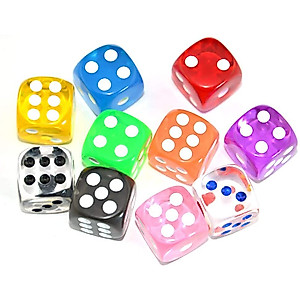 Accessories 22 Pack of 10 D6 Six Sided 16mm Clear Dice, Clear Points Crystal Sieve Bar Dice