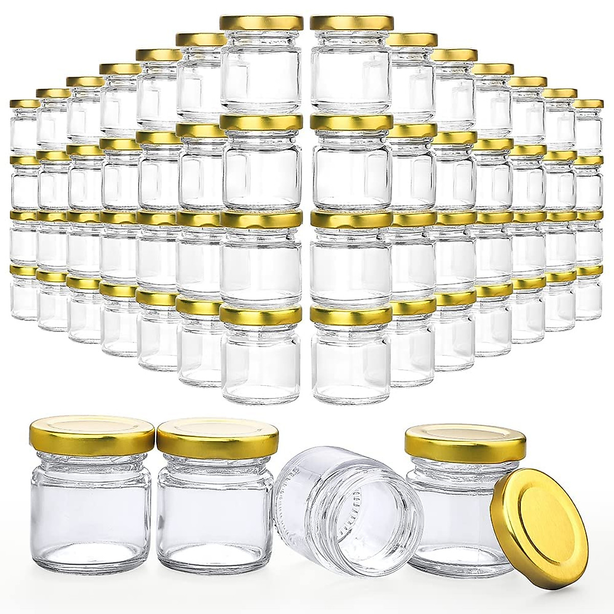 Folinstall 60 Pack Small Glass Jars with Lids, 1.5 oz Mini Honey Jars, Candle Jar for Candle Making for Gifts, Crafts, Spices, Wedding, Party Favors