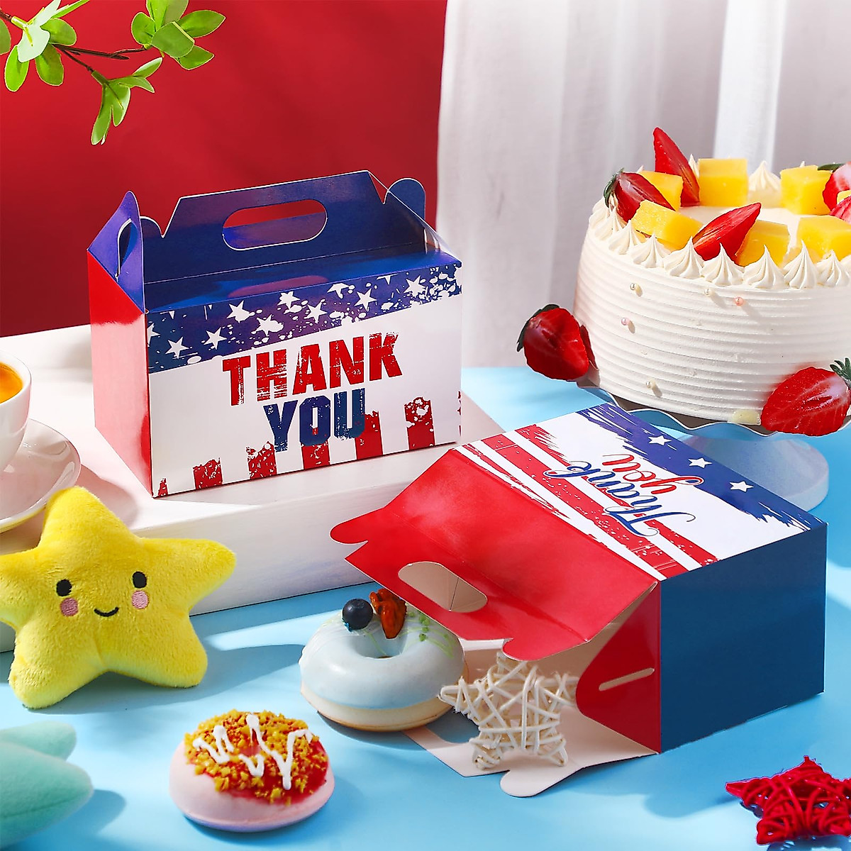 Pasimy 24 Pcs Patriotic Gift Boxes Veterans Thank You Party Favor Boxes Small Red White Blue Candy Treat Goodie Boxes Usa Flag Veterans Boxes for Veterans Day Party Supplies Memorial Independence