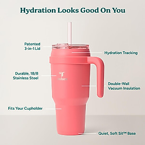 REDUCE 40 oz Stainless Steel Tumbler with Handle - Dual-Wall Vacuum Insulated Travel Mug, Sweat-Proof Lid & Reusable Straw - Keeps Drinks Cold for 24 Hrs, Fits Cupholders, Dishwasher Safe - Daiquiri