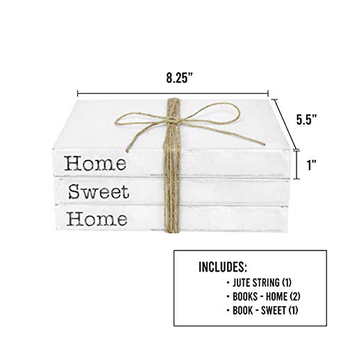 TenXVI Designs Decorative White Books, Set of 3 - Home Sweet Home Stacked Books - Rustic Farmhouse Accent Decor for Decorative Bookends, Entryway Shelf, Mantel and Bedroom Night Stands