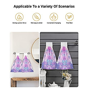 Fangship Hanging Kitchen Towel with Loop 2 Pack Beautiful Dreamy Pink Mermaid Scales Soft Dish Towels Tie Towel Tea Towels Washcloth for Bathroom Home