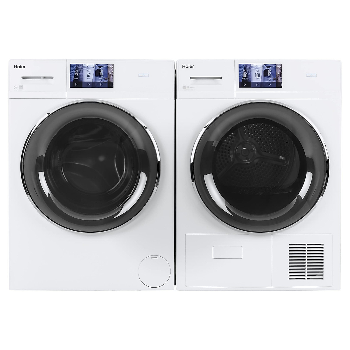 Haier QFT15ESSNWW 24" Ventless Condenser Frontload Electric Dryer with 4.1 cu. ft. Capacity 16 Cycles Auto-Sensing Moisture Sensor Reversible Doors in White