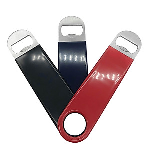 3 Pack Heavy Duty Stainless Steel Flat Bottle Opener, Solid and Durable Beer Openers, 7 inches Red, Black, Blue