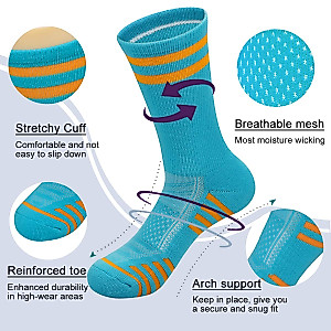 FUNDENCY Women's Athletic Crew Socks 6 Pack, Running Breathable Cushion Socks with Arch Support