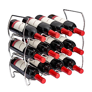 Sorbus® 3-Tier Stackable Wine Rack - Classic Style Wine Racks for Bottles - Perfect for Bar, Wine Cellar, Basement, Cabinet, Pantry, etc - Hold 12 Bottles, Metal (Silver)