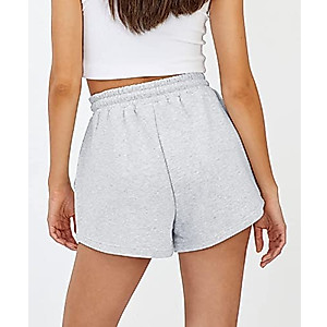 AUTOMET Womens Sweat Trendy Shorts Casual Summer Cotton Shorts Elastic Comfy Running Shorts High Waist Pockets Shorts Clothes Grey