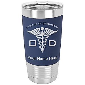 LaserGram 20oz Vacuum Insulated Tumbler Mug, OD Doctor of Optometry, Personalized Engraving Included (Silicone Grip, Navy Blue)