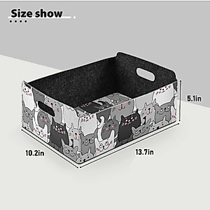 CaTaKu Foldable Storage Basket Black and White Сats Collapsible Felt Storage Bins with Handle Drawer Organizer Bin Cube Shelf Box for Organizing Closet Clothes Office Books Bedroom