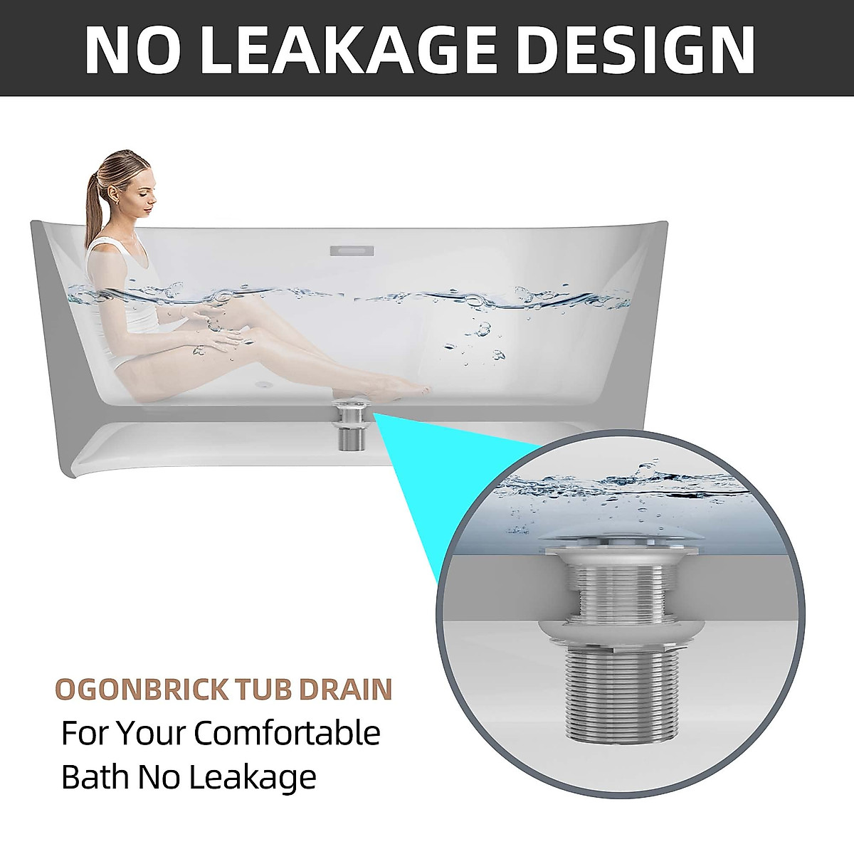 Ogonbrick Freestanding Tub Drain Pop-up Free Standing Bathtub Drain,Bathtub Drain Stopper for Stand Alone Soaking Tub Kit Assembly Anti-Rust Copper Polished Chrome