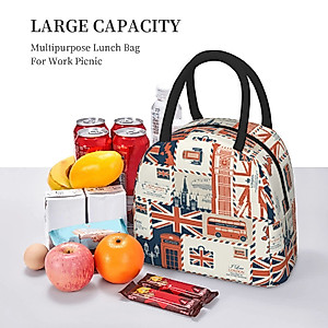 Oplp London Theme Envelopes Symbols Flag Retro Style Lunch Bag Box Meal Prep Insulated Handbag Reusable Lunch Container