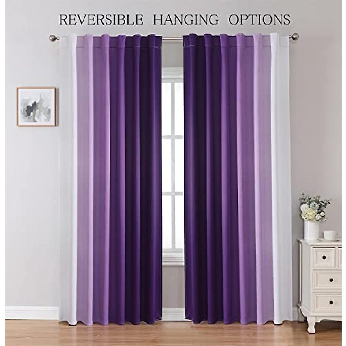 MIUCO Blackout Curtains & Drapes for Bedroom Living Room 84 Inches Long Purple and White Room Darkening Ombre Curtains Rod Pocket & Back Tab Curtains Thermal Insulated Light Blocking 2 Panels Set
