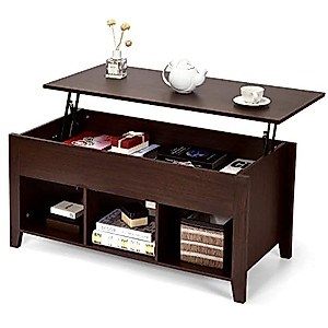 Tangkula Lift Top Coffee Table, with Hidden Storage Compartment and Shelf for Home Living Room, Accent Home Furniture, Wooden Lift Tabletop Storage Coffee Table (Espresso)
