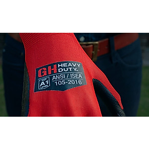 GH Heavy Duty Nitrile Reusable Work Gloves, All Purpose Work Gloves with Cut Resistant Palm, Gloves for Tasks Needing Hand Protection, 10-Pack (Red), Large