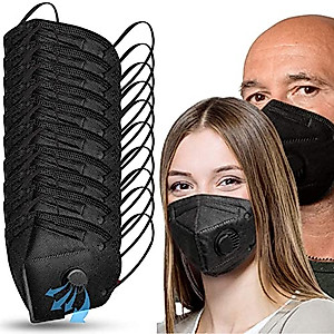 Face Mask Black Disposable with Breathing-Valve 10 Pack | Black Face Masks for Men and Woman 5 Layer | Disposable Face Mask for Protection | Breathable Sport Face Mask Lightweight Comfortable on Skin