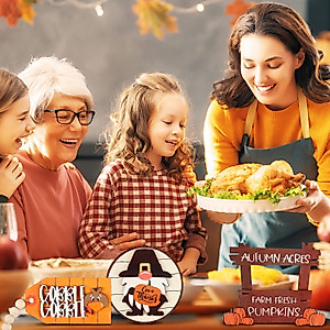 6 Pieces Thanksgiving Decoracion Fall Tiered Tray Decor,Pumpkin Turkey Gnomes Fall Wooden Tiered Tray Decor Top Decor Table Signs for Home Farmhouse Tabletop