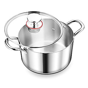 Herogo 6 Quart Stock Pot, 18/10 Stainless Steel Pasta Pot with Lid, 6 QT Cooking Pot with Handles, Tri-Ply Stockpot for Induction Gas Electric Stove, Dishwasher Safe
