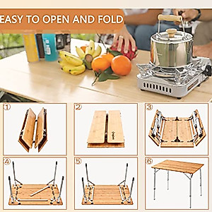 KingCamp Bamboo Folding Adjustable Aluminum Frame Carry Bag Height Lightweight Portable Camping Table for Outdoor Hiking Picnic, 25.6x19.6x17.7/20.5/25.6in, Yellow_25.6"x19.6" Upgrade