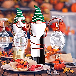 Christmas Holiday Wine Bottle & Glass Holders Countertop, Hold 1 Wine Bottle and 2 Glasses, Perfect for Home Decor & Kitchen Storage Rack, Bar, Wine Cellar, Cabinet, Dining Tabletop (Set of 3)