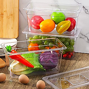 Fumete 8 Sets Clear 1/3 size, 6 Inch Deep Food Pan Polycarbonate Square Food Storage Containers with Lids for Kitchen Restaurant Food Prep, Clear, 5.6qt