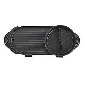 Electric Grill Hot Pot 2 in 1, Indoor Smokeless Grill Teppanyaki Grill w/ Non Stick Pan Shabu Shabu with Black