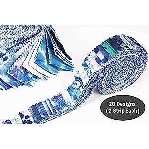 Soimoi 40Pcs Tie Dye Print Precut Fabrics Strips Roll Up 1.5x42inches Cotton Jelly Rolls for Quilting - Blue