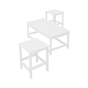 WestinTrends Malibu 3-Pieces Outdoor Table Set, Includes 1 Coffee Table and 2 Side Table, All Weather Poly Lumber Adirondack Patio Furniture Set, White