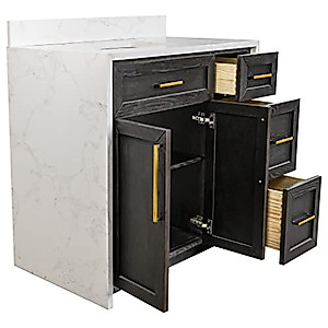 Palisade 36-inch Bathroom Vanity (Engineered Marble/Dark Oak): Includes Dark Oak Cabinet with Engineered Marble Waterfall Countertop and White Ceramic Sink