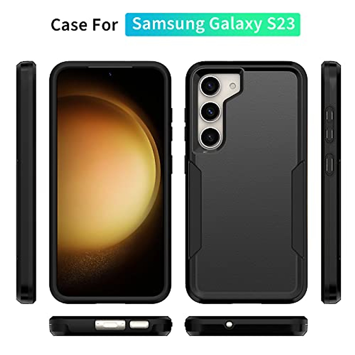 Warsia for Samsung Galaxy S23 Case,Galaxy S23 Case with Screen Protector [Military Grade Drop Tested] Heavy-Duty Tough Rugged Shockproof Protective Case for Samsung S23 6.1", Black