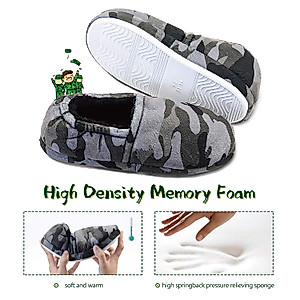 LA PLAGE Boys House Slippers with Cozy Memory Foam Slip On Camo House Shoes, Breathable Indoor Outdoor Warm Winter Home Slippers for Little Big Kids 3-4 US Grey